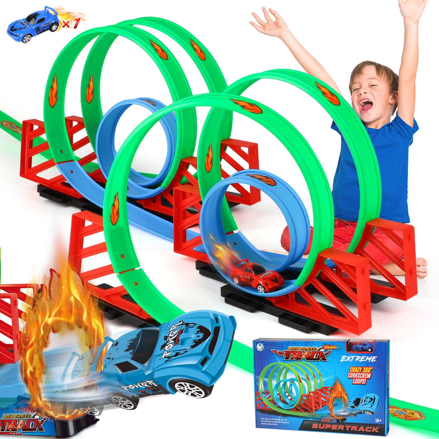 Huge Wave Race Car Track Set for Kids, 360° Loop Raceway Race DIY Track ...