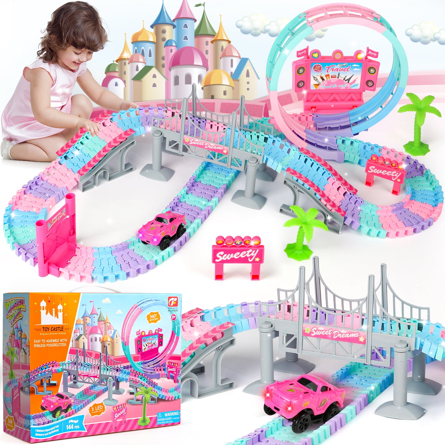 Huge Wave Slot Car Race Track Sets for Girls Boys 4-12, Flexible Race ...