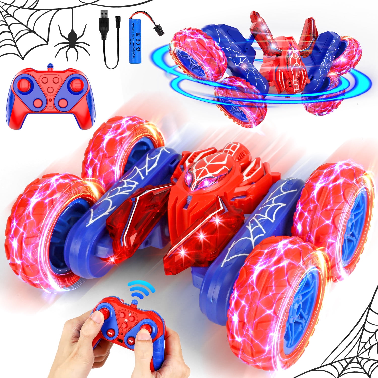 Huge Wave Remote Control Stunt Car for Boys, Spider Double Sided ...