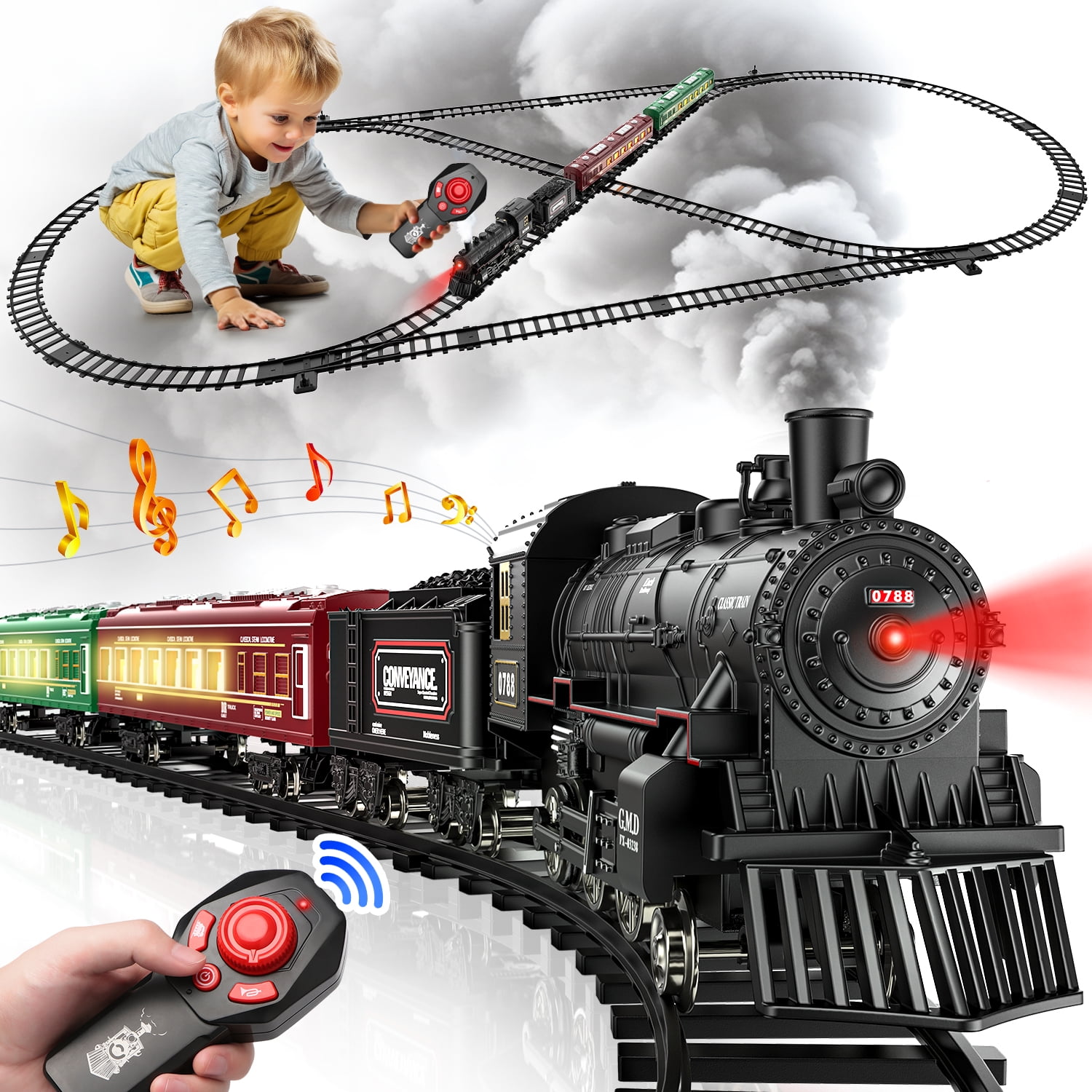 Huge Wave Train Track Toys, Electric Steam Locomotive with Smoke ...