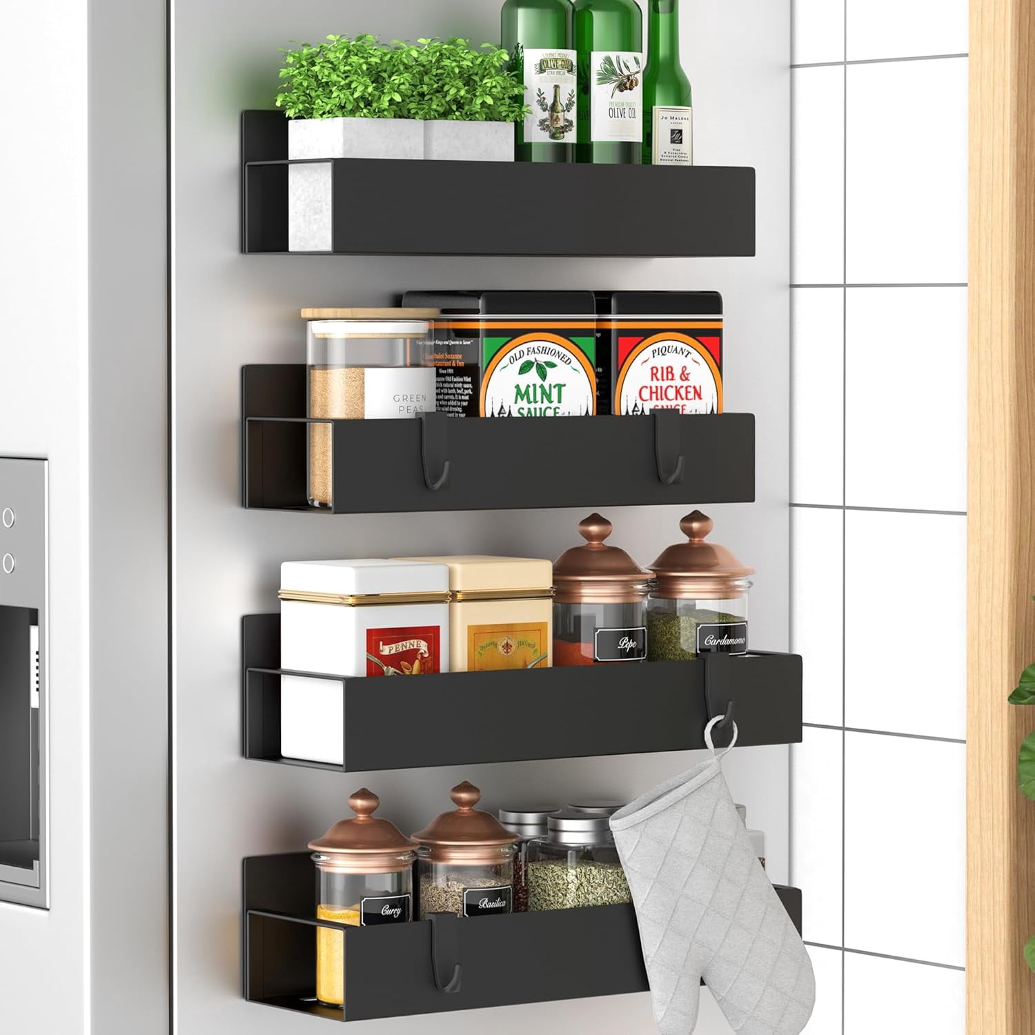 HuggieGems Metal 4 Pack Magnetic Spice Storage Rack Organizer for ...