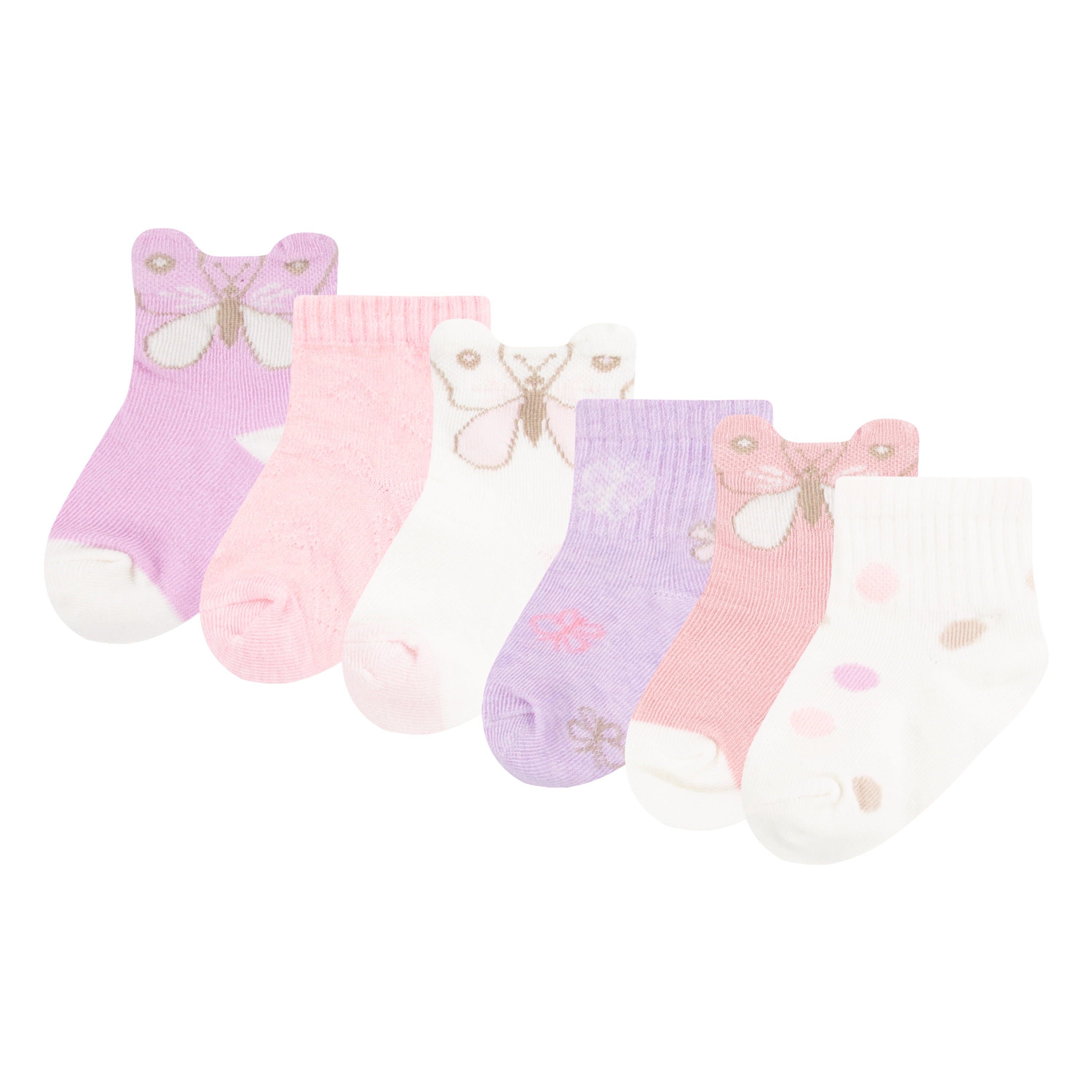 Huggies Baby Girls’ Pastel Butterfly Socks, 6-Pack, Sizes 6M-12M ...