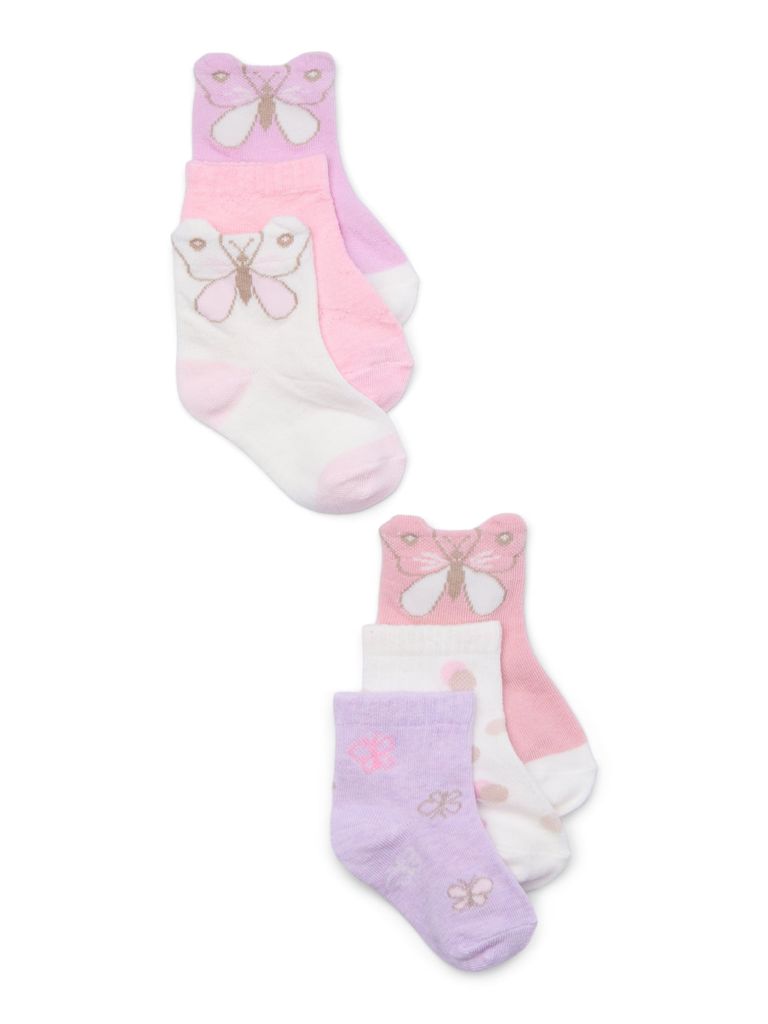 Huggies Baby Girls’ Pastel Butterfly Socks, 6-Pack, Sizes 6M-12M ...