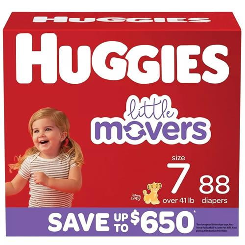 Huggies Little Movers Diapers, Size 7-41+ Pounds (88 Count) Packaging ...
