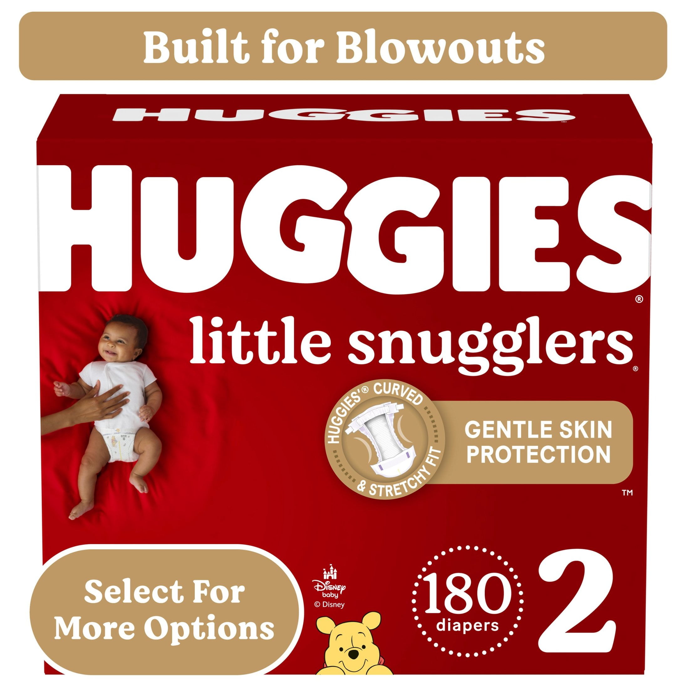 Huggies Little Snugglers Diapers, Size 2 (12-18 lbs), 180 Ct, Leak-Free, Sensitive Skin ...