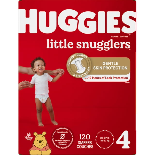 Huggies Little Snugglers Size 4 Baby Diapers, 120 Count, Gentle Skin Protection, Leak Lock ...