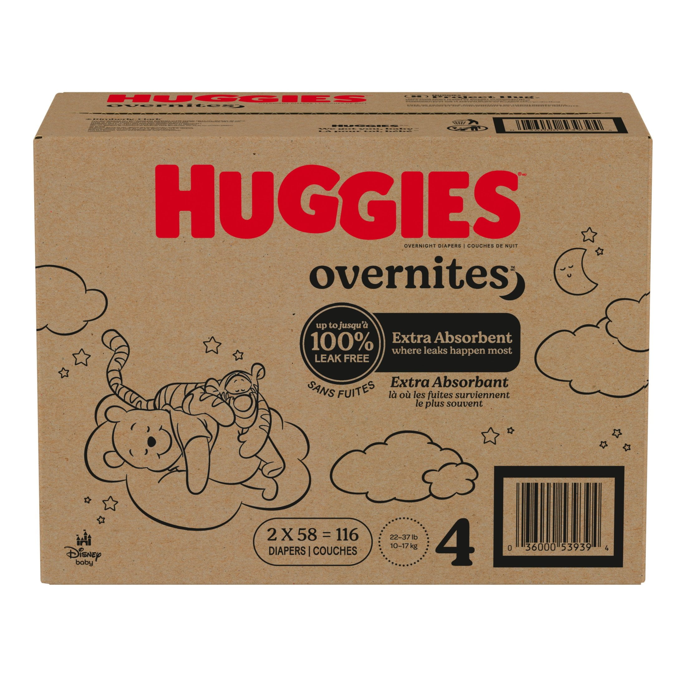 Huggies Overnites Nighttime Diapers, Size 4, 116 Ct, Perfect for Night ...