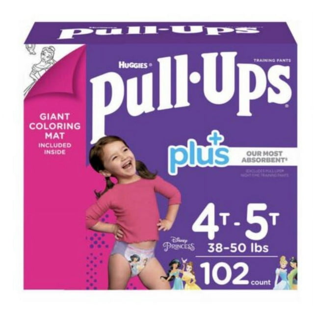 Huggies Girls Pull-Ups Plus Training Pants, Size 4T-5T, 102 Count, Absorbent Leak Protection ...