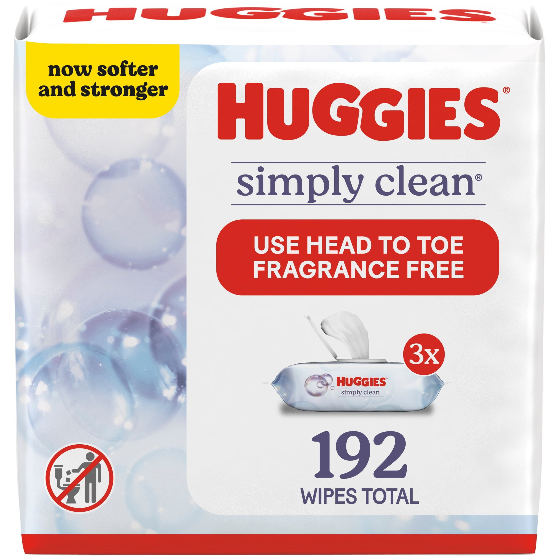 Huggies Simply Clean Unscented Wipes, 3 Flip-Top Packs, 192 Total Ct ...