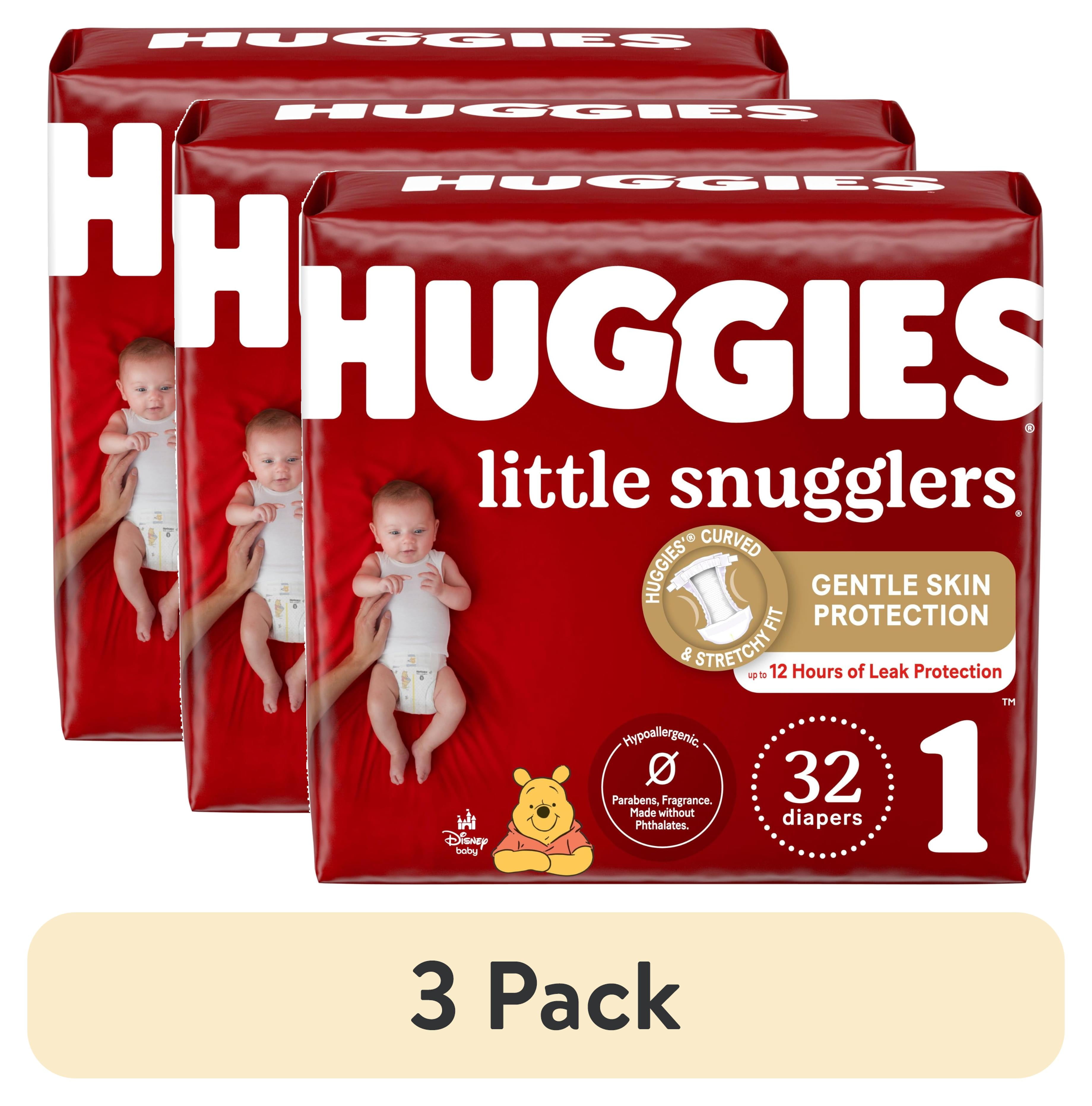 (3 pack) Huggies Size 1 Diapers, Little Snugglers Newborn Diapers, Size 1 (8-14 lbs), 32 Count ...