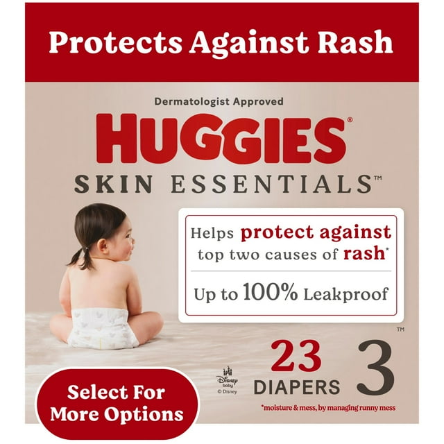 Huggies Skin Essentials Baby Diapers for Sensitive Skin, Size 3 (16-28 ...