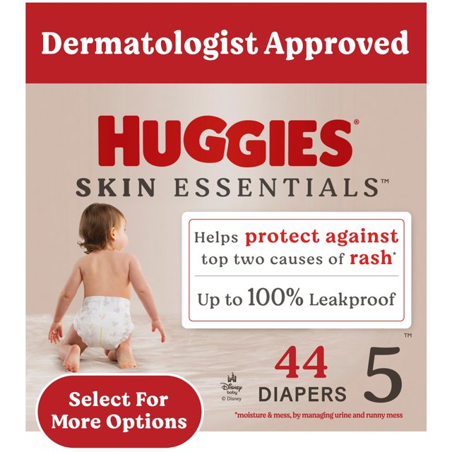 Huggies Skin Essentials Baby Diapers for Sensitive Skin, Size 5 (27+lbs ...