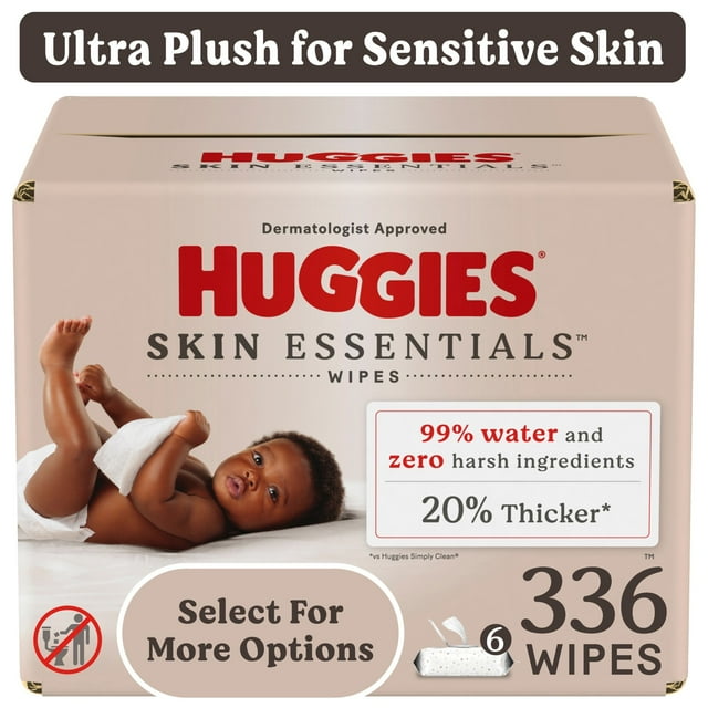 Huggies Skin Essentials Sensitive Baby Wipes, Unscented, 6 Pack, 336 ...
