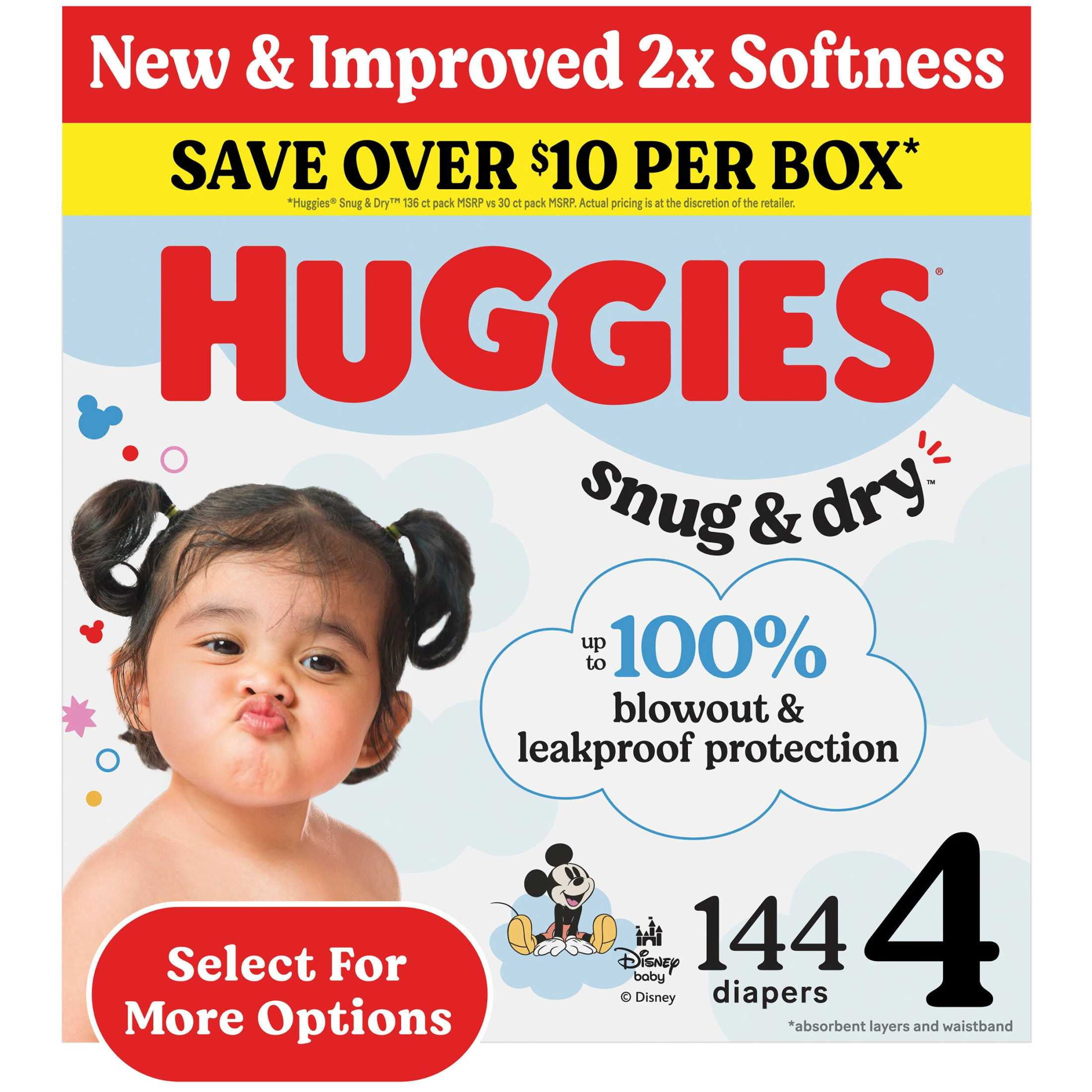 Huggies Snug & Dry Baby Diapers, Size 4 (22-37 lbs), 144 Count (Select for More) - Walmart.com