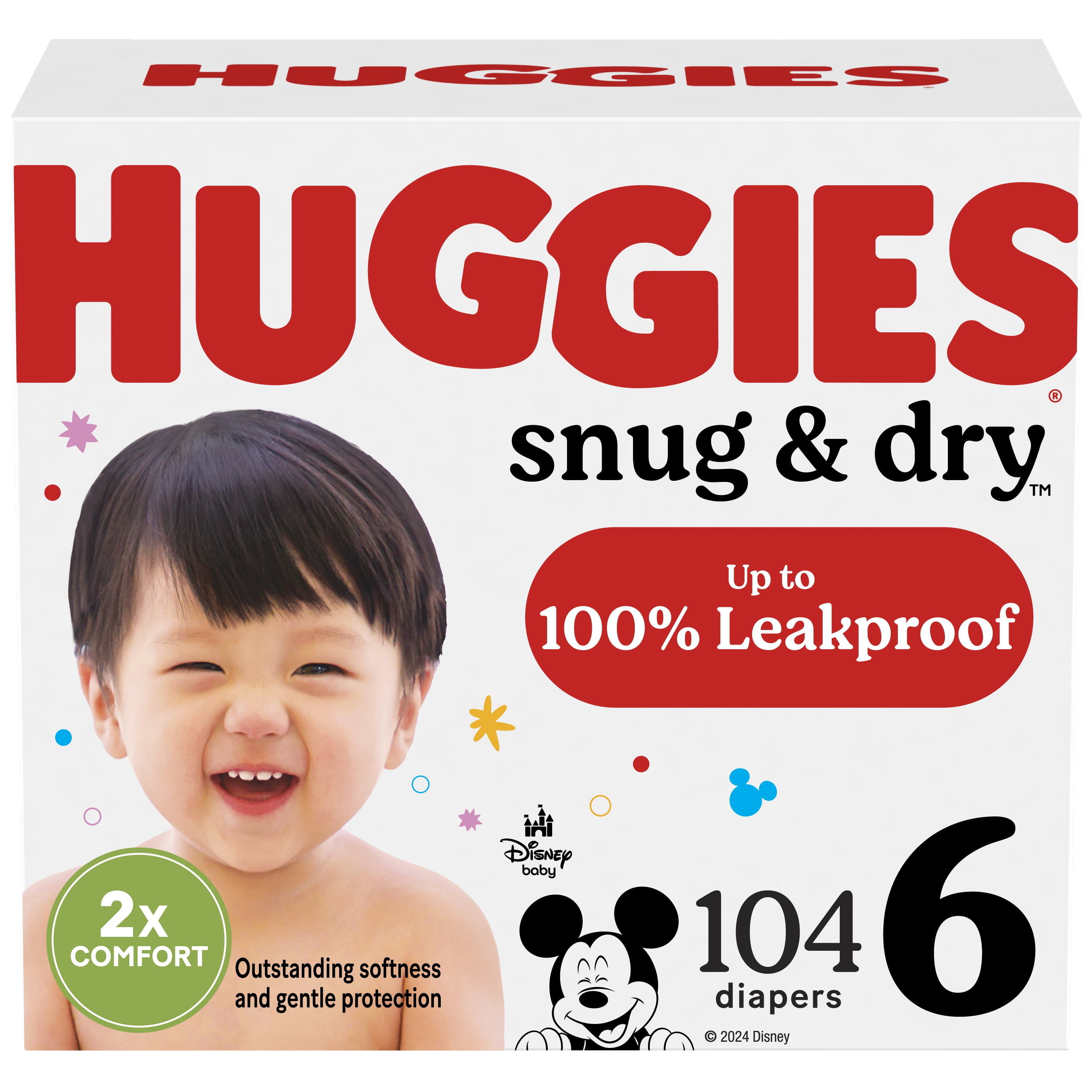 Huggies Snug & Dry Diapers, Size 6, 104 Ct, Leak Lock, 12Hrs, Absorbs Wetness, Hypoallergenic ...