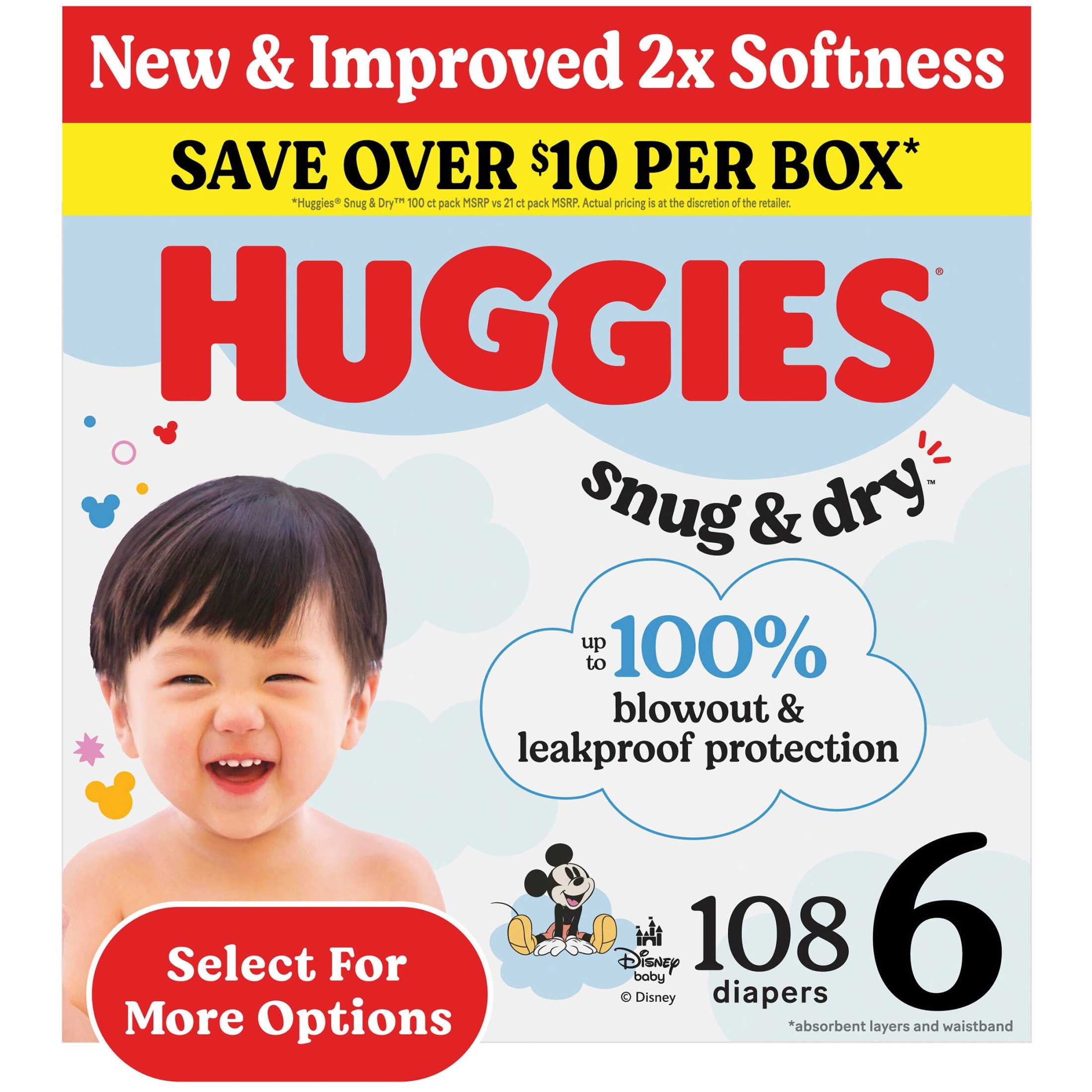 Huggies Snug & Dry Baby Diapers, Size 6 (35+ lbs), 108 Count (Select for More) - Walmart ...