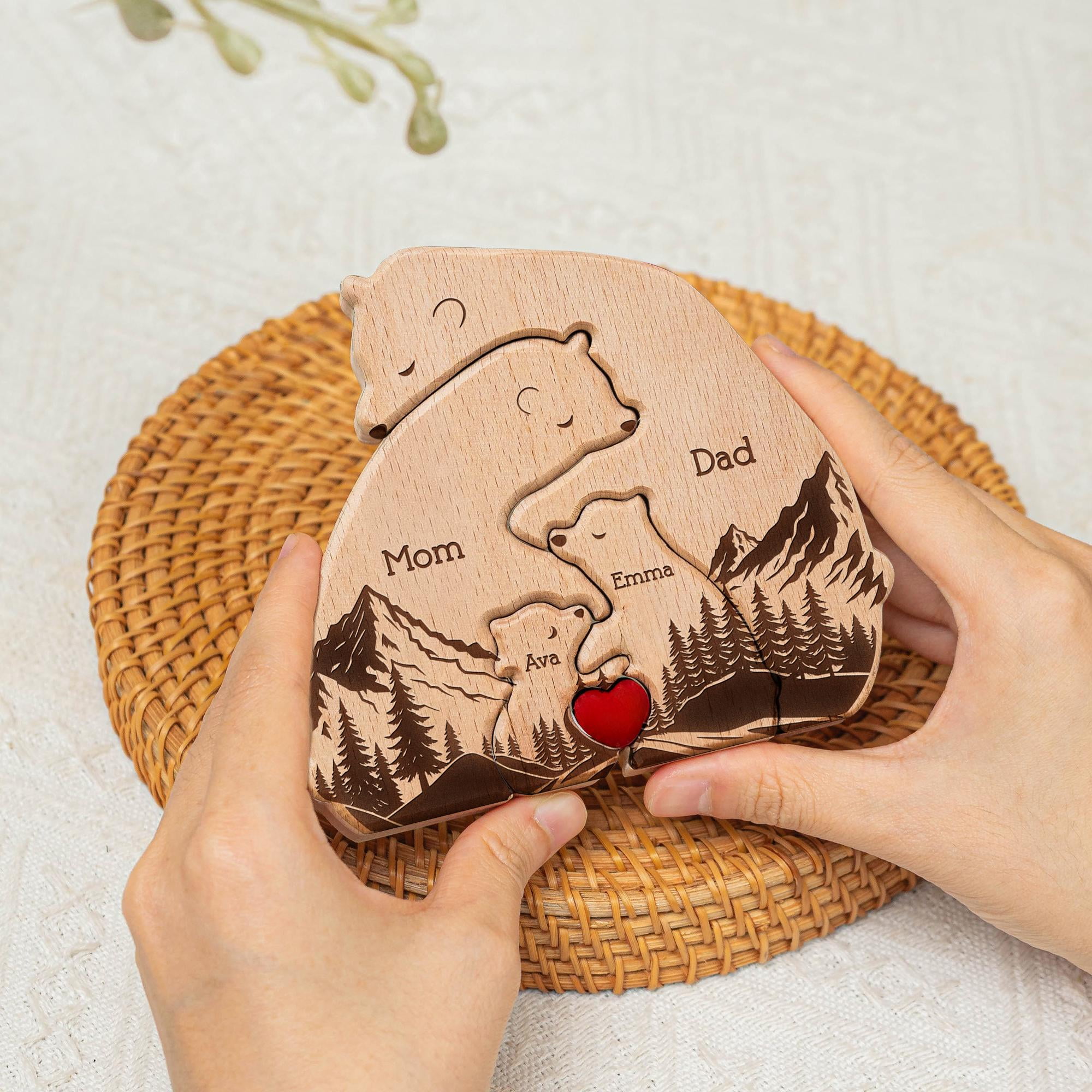 Hugging Bear Family Forest Personalized Wooden Puzzle, Animal Theme ...