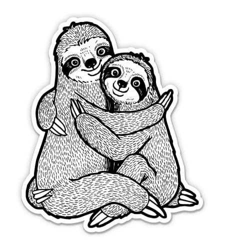 Hugging Sloths - 5" Vinyl Sticker - For Car Laptop I-Pad - Waterproof ...