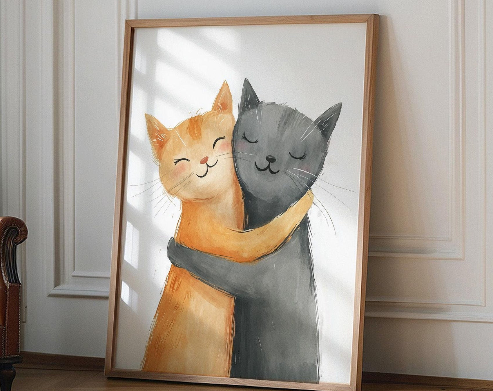 Hugging cats Art Print Watercolor Poster, Cats watercolor poster, Cats ...