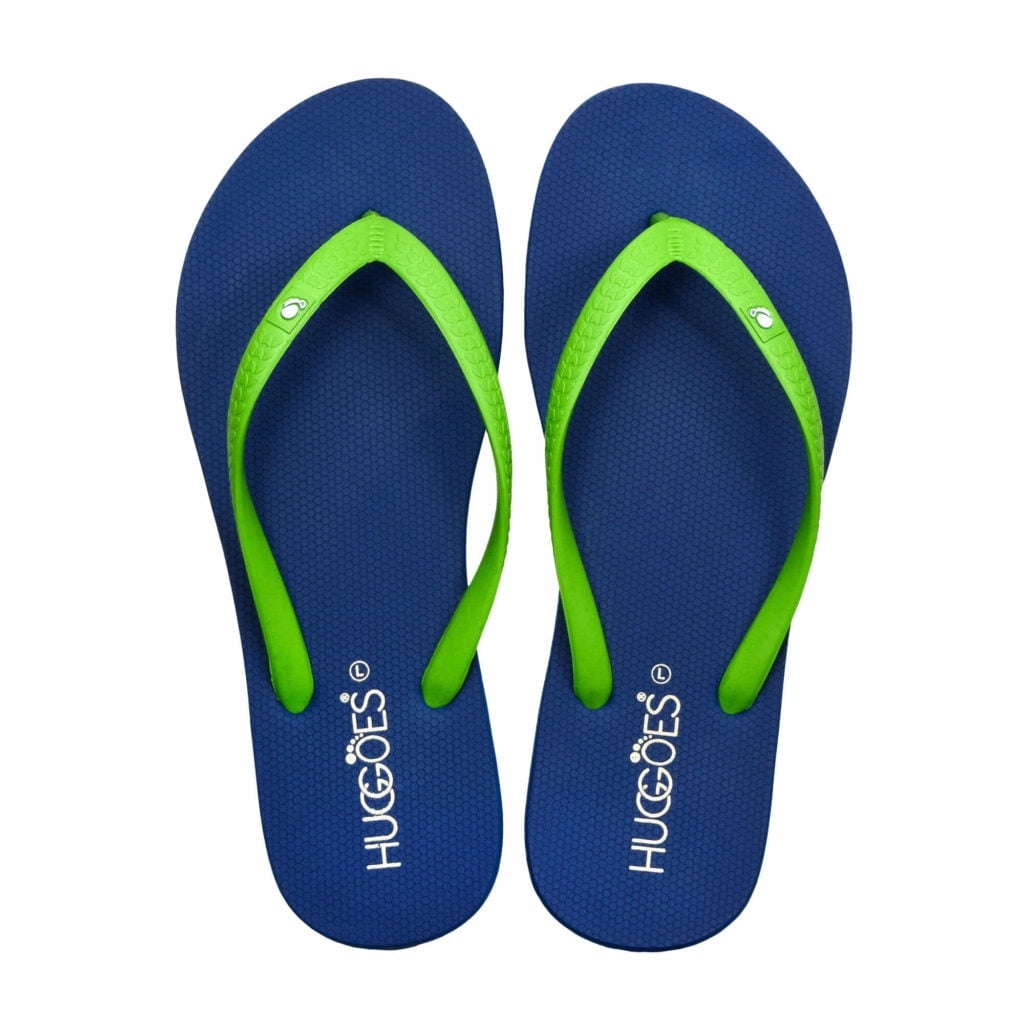 HUGGOES Cosmic Natural Rubber Comfort Flip Flops for Women - Navy/Green ...