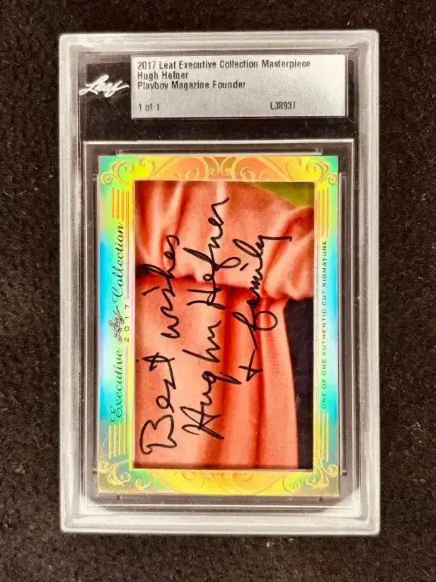 Hugh Hefner 2017 Leaf Masterpiece Cut Signature certified signed card 1 ...