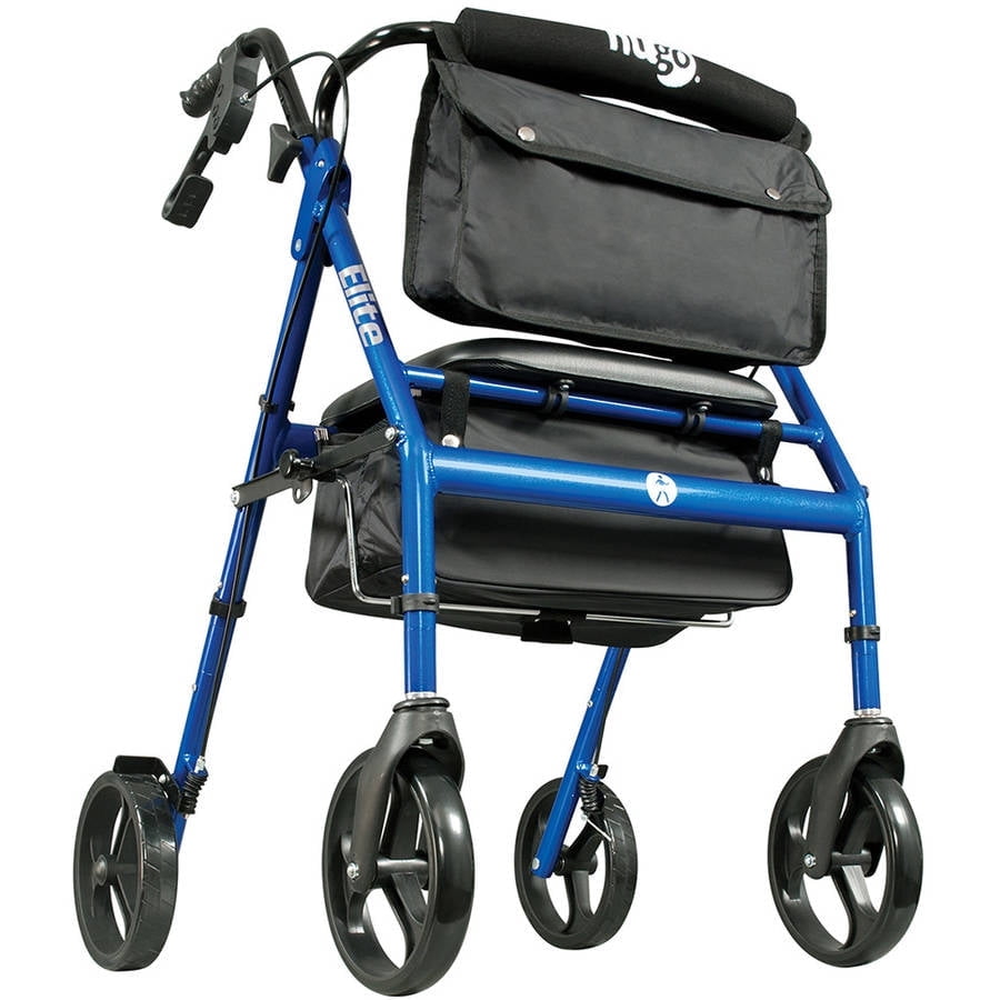 Hugo Elite Rollator Walker with Seat, Backrest and Saddle Bag, Blue ...