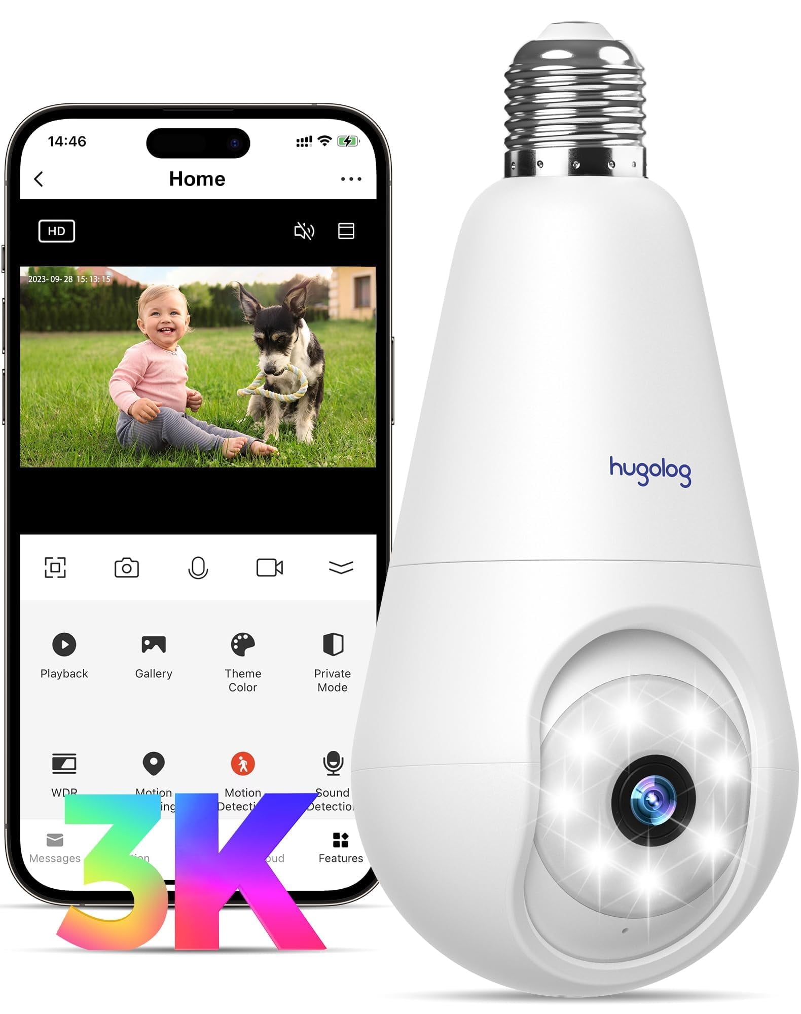 Hugolog 3K Light Bulb Security Cameras Wireless Outdoor-2.4GHz Cameras ...