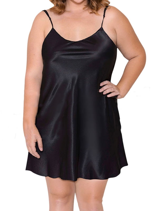 Hugossia Plus Size Womens Satin Silk Nightdress Lingerie Babydoll ...