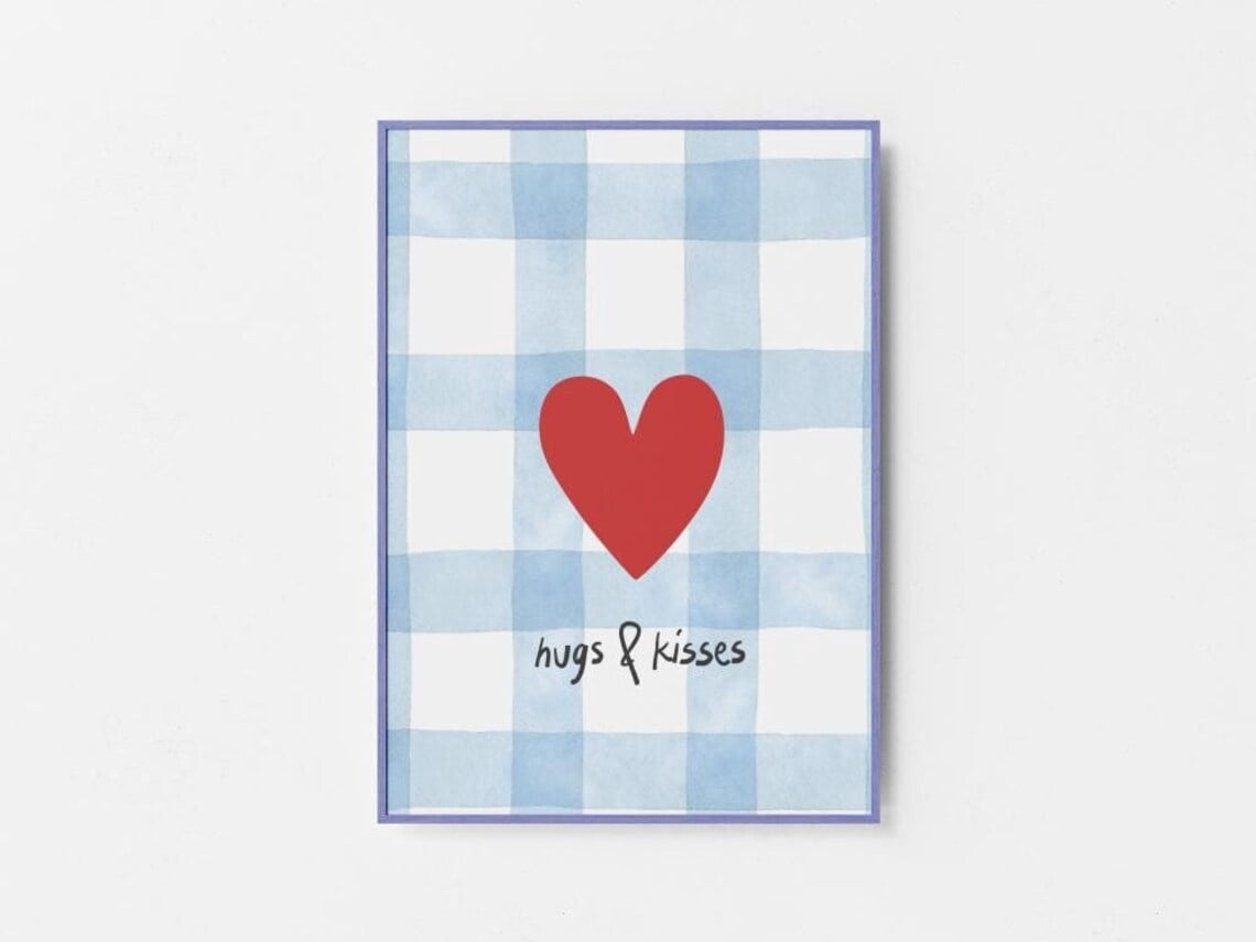 Hugs And Kisses Red Heart Gingham Poster Valentine S Day Poster ...