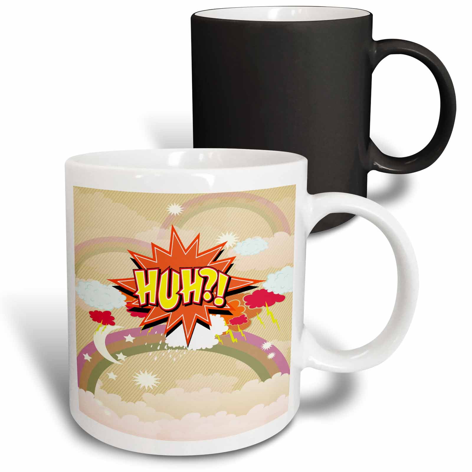 Huh Comic Book Style Expression With Rainbow Sky Background Modern ...