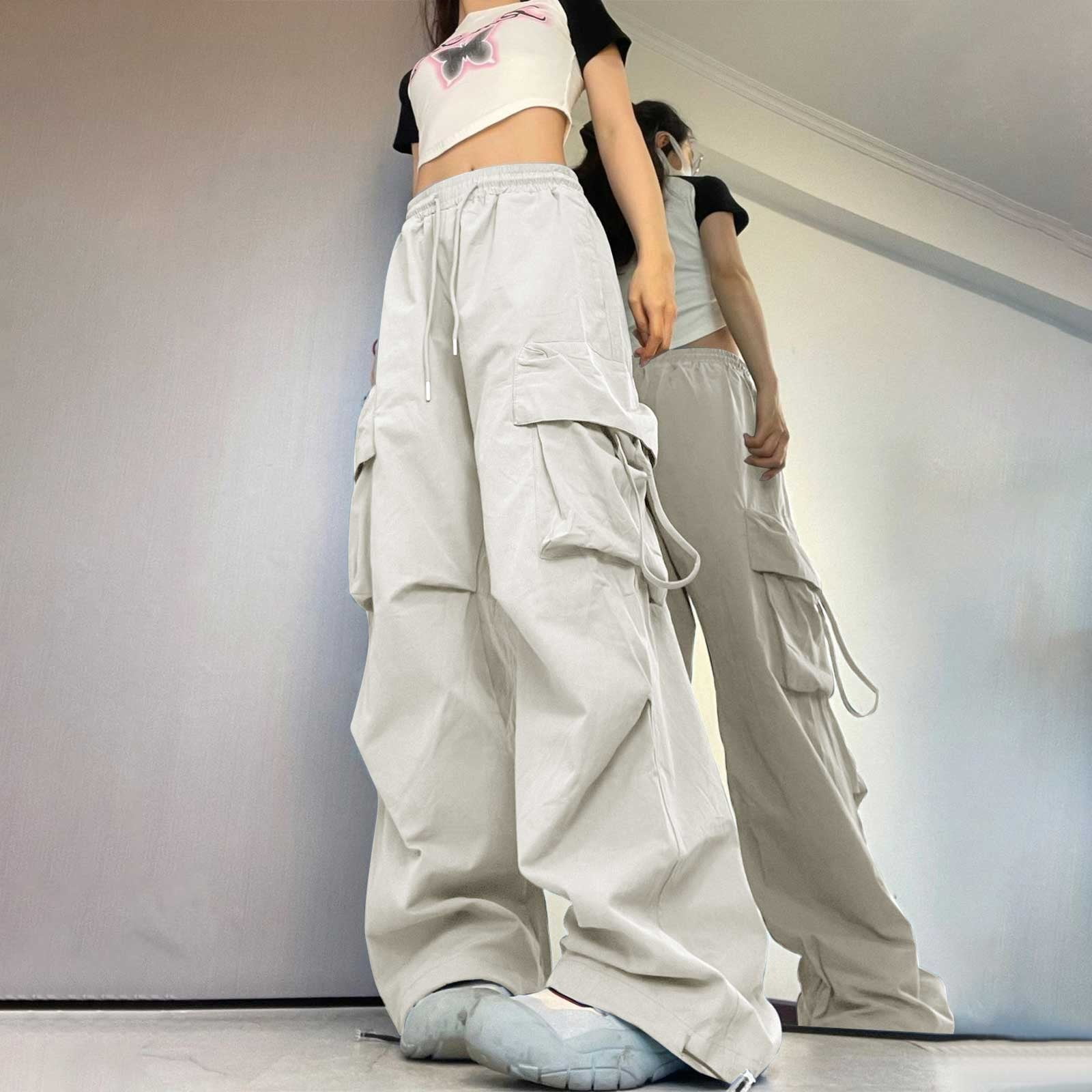 Huhua Cargo Pants for Women High Waisted Baggy Wide Leg Pants Straight ...