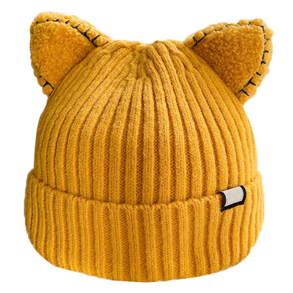 Huhudde Kawaii Wool Knit Hat Fall Winter for Cat Ears Shape Hats Solid ...