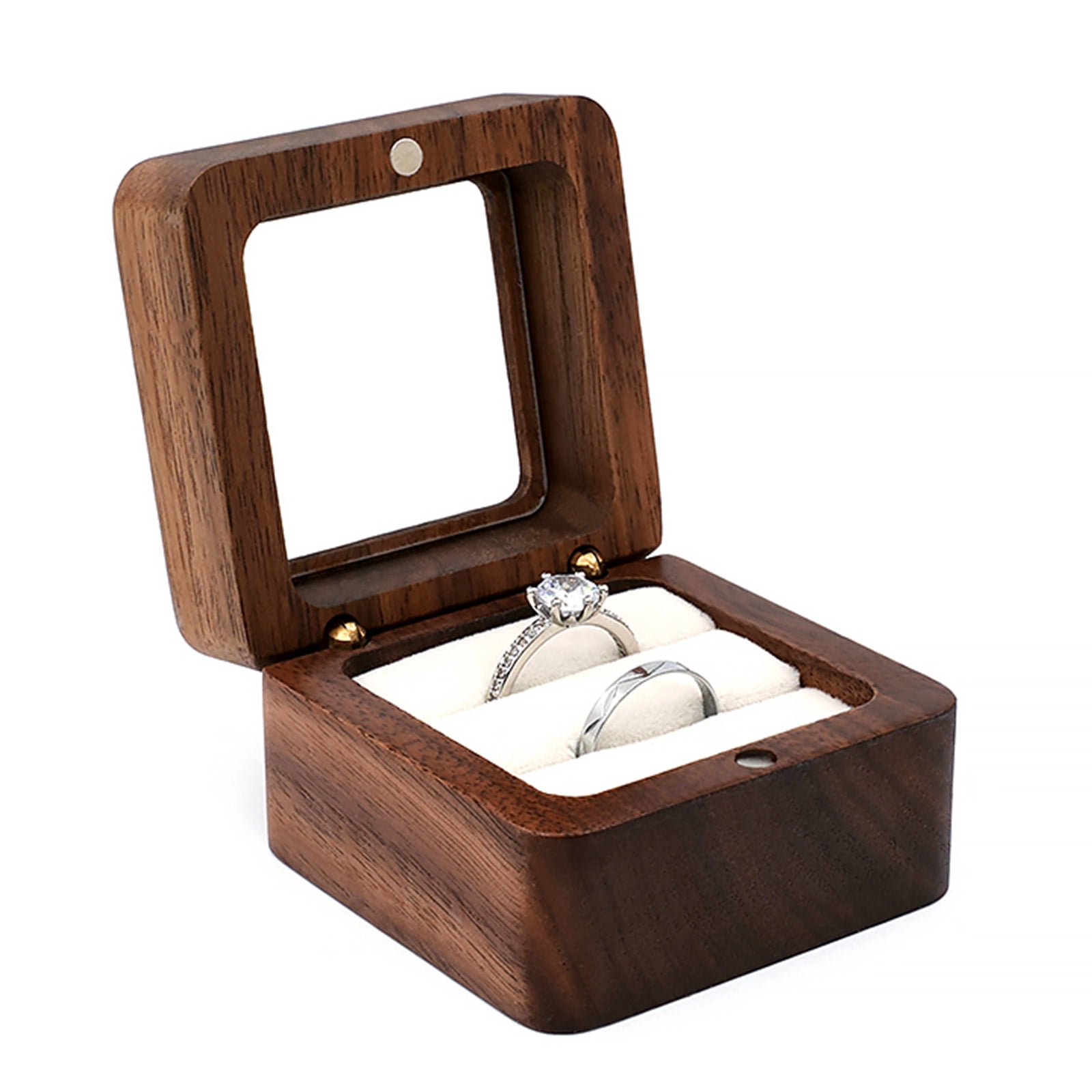 Huhudde Portable Retro Wood Ring Box Jewelry Organizer Earrings Flip ...