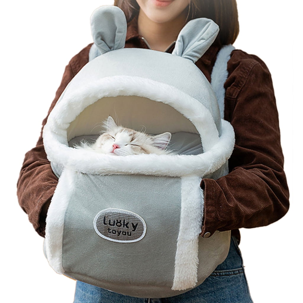 Huhudde Soft Plush Cat Backpack Carrier Dog Travel Bag Pet Winter ...