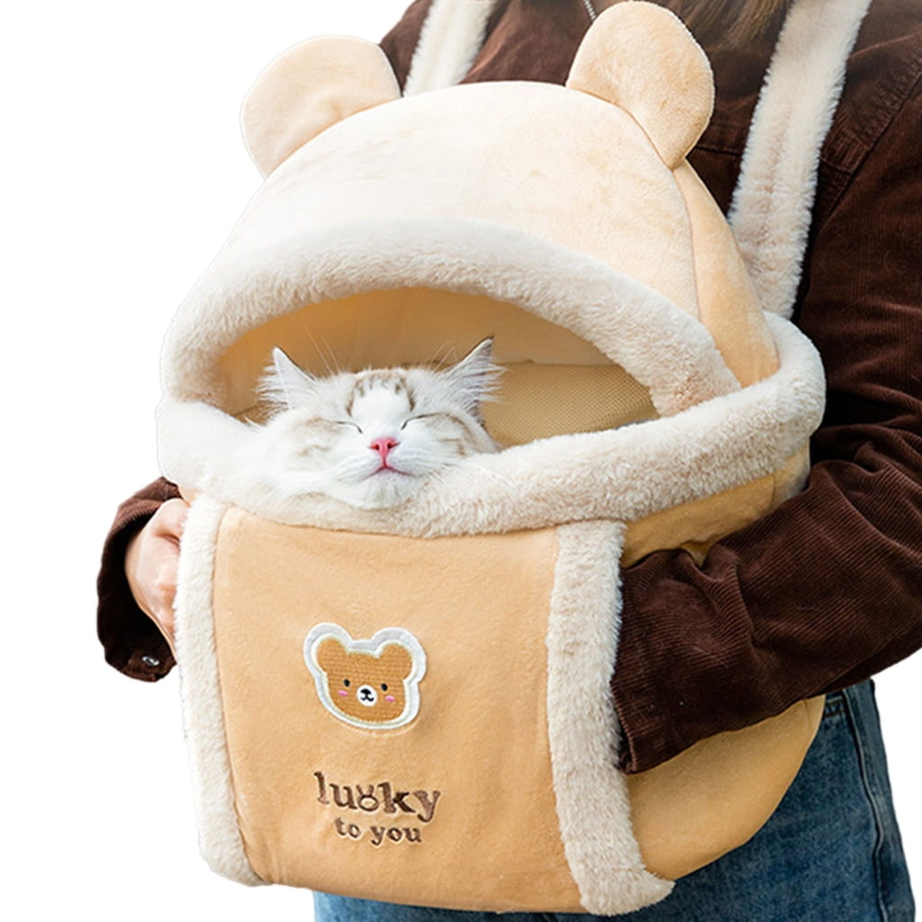Huhudde Soft Plush Cat Backpack Carrier Dog Travel Bag Pet Winter ...