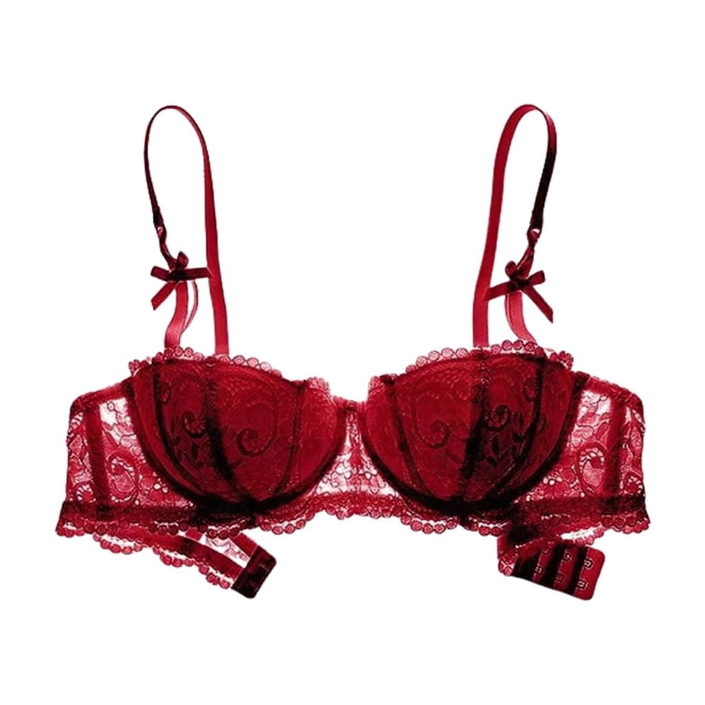 Huhudde Women's Balconette Bra with Push Up Effect 1 /2 Cup Lace Bra ...
