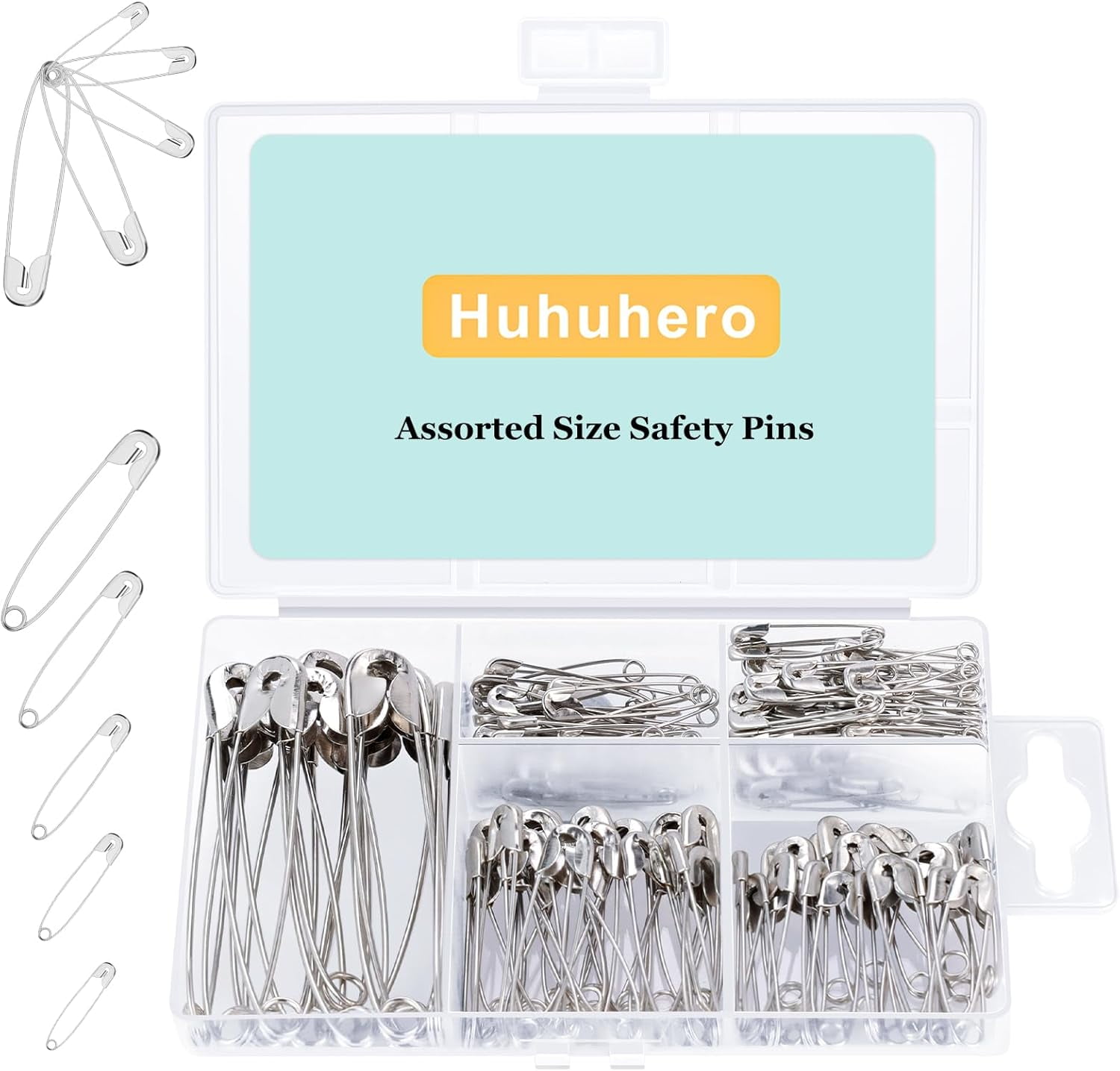 Huhuhero 150Pcs Safety Pins, Large & Small Safety Pins for Clothes Sewing Craft, Nickel Plated ...