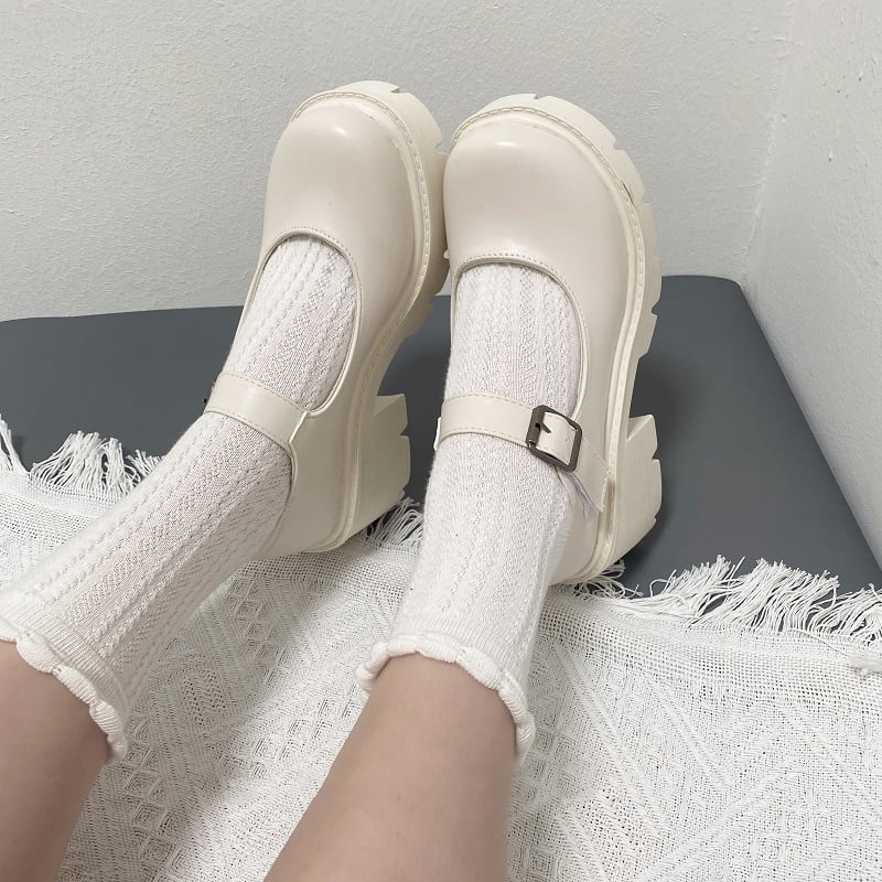 Hui Xuan White Mary Jane Lolita Shoes Japanese Students JK Female High Heel Uniform College Girl ...