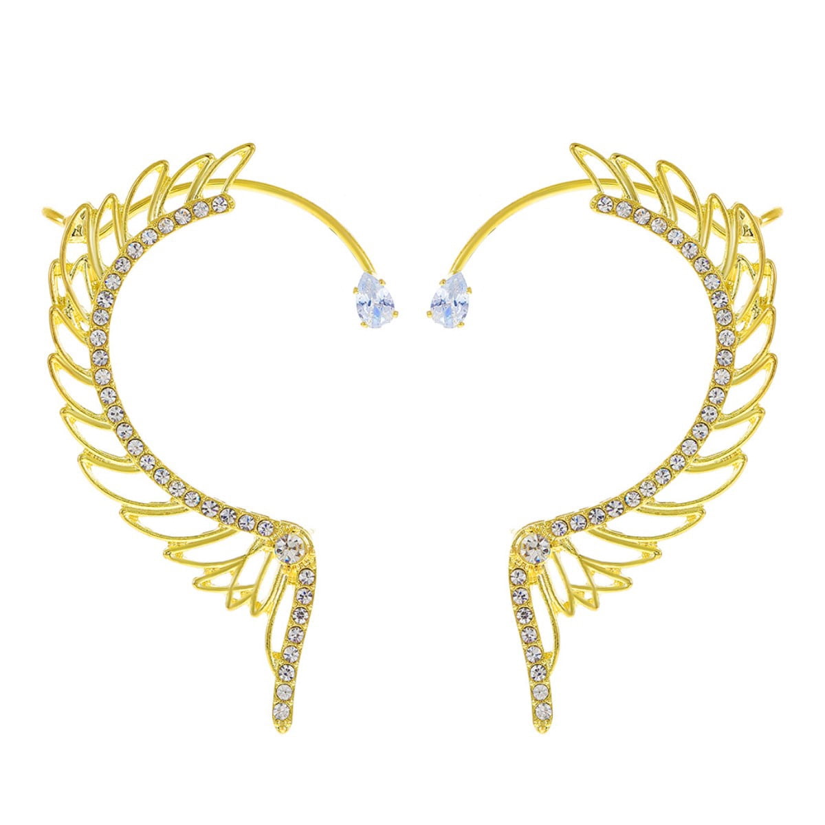 Huichenter 2 Pcs Diamond Exaggerated Wing Earring Ear Hook No Pierced ...