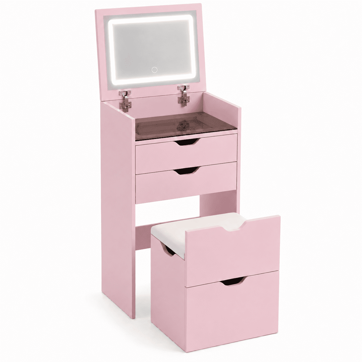 Huisenitre Small Vanity Desk with Lights, 3-in-1 Vanity Set with Flip ...