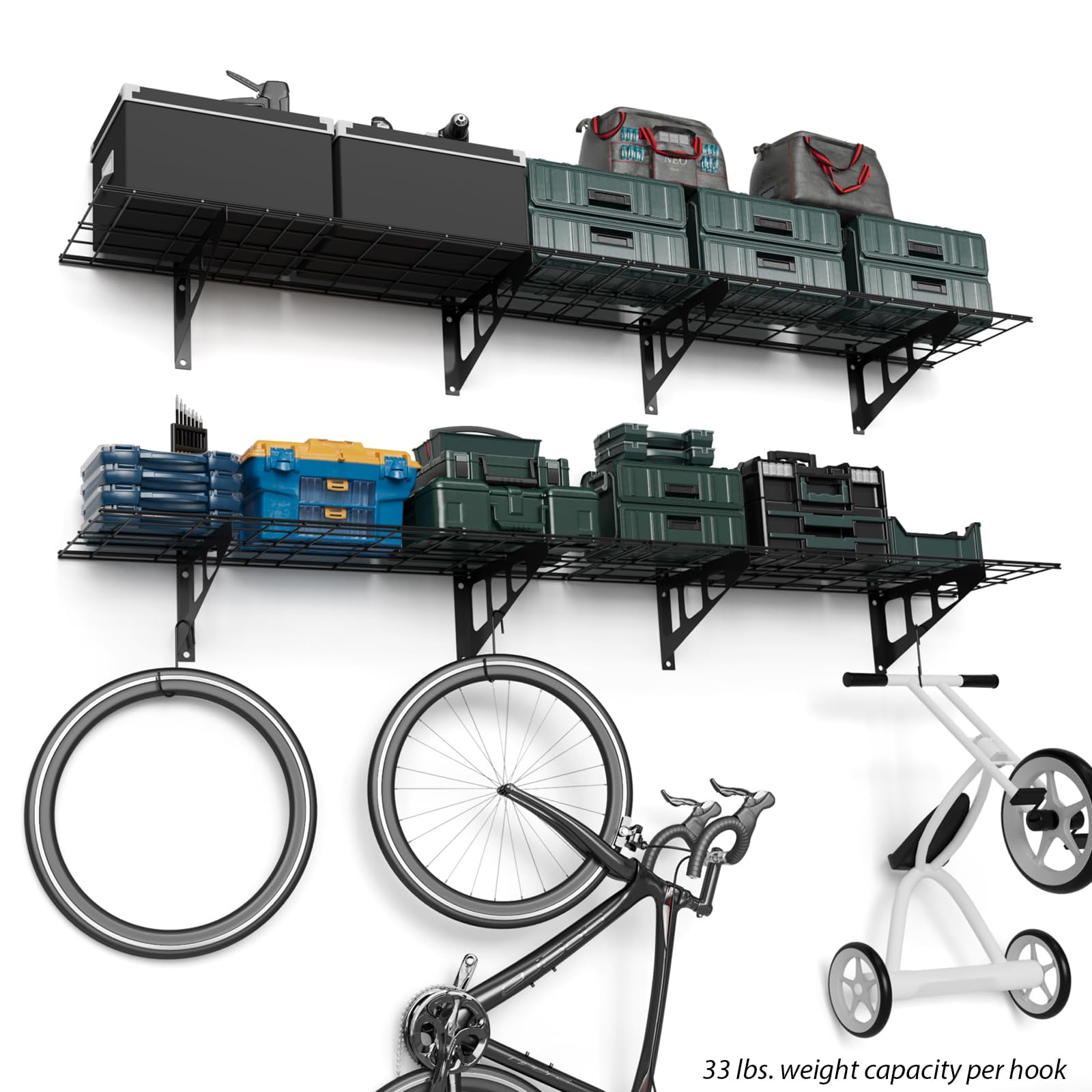 Huisuilinss 2 Tier Garage Shelving Wall Mounted,Garage Wall Shelving ...