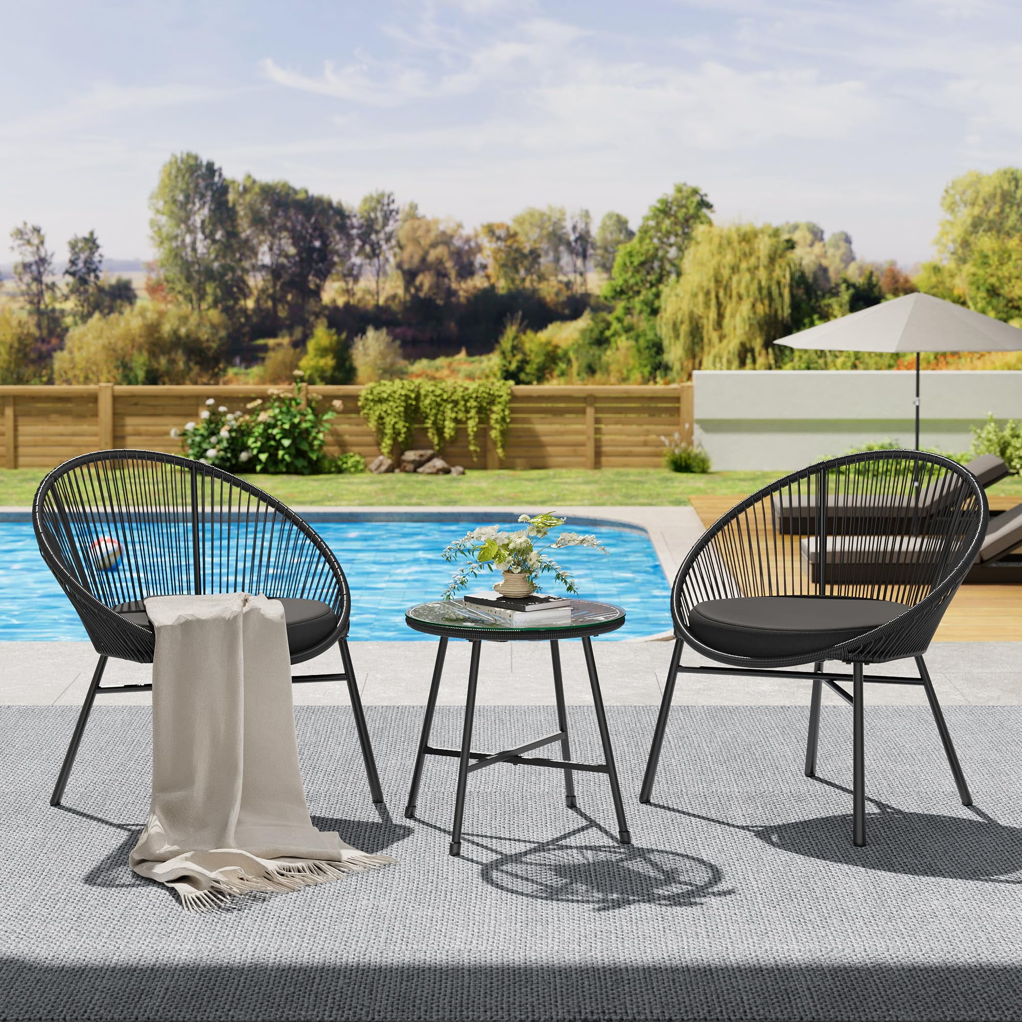 Huisuilinss 3-Piece Outdoor Acapulco Chair Set,Patio Bistro Set,All ...