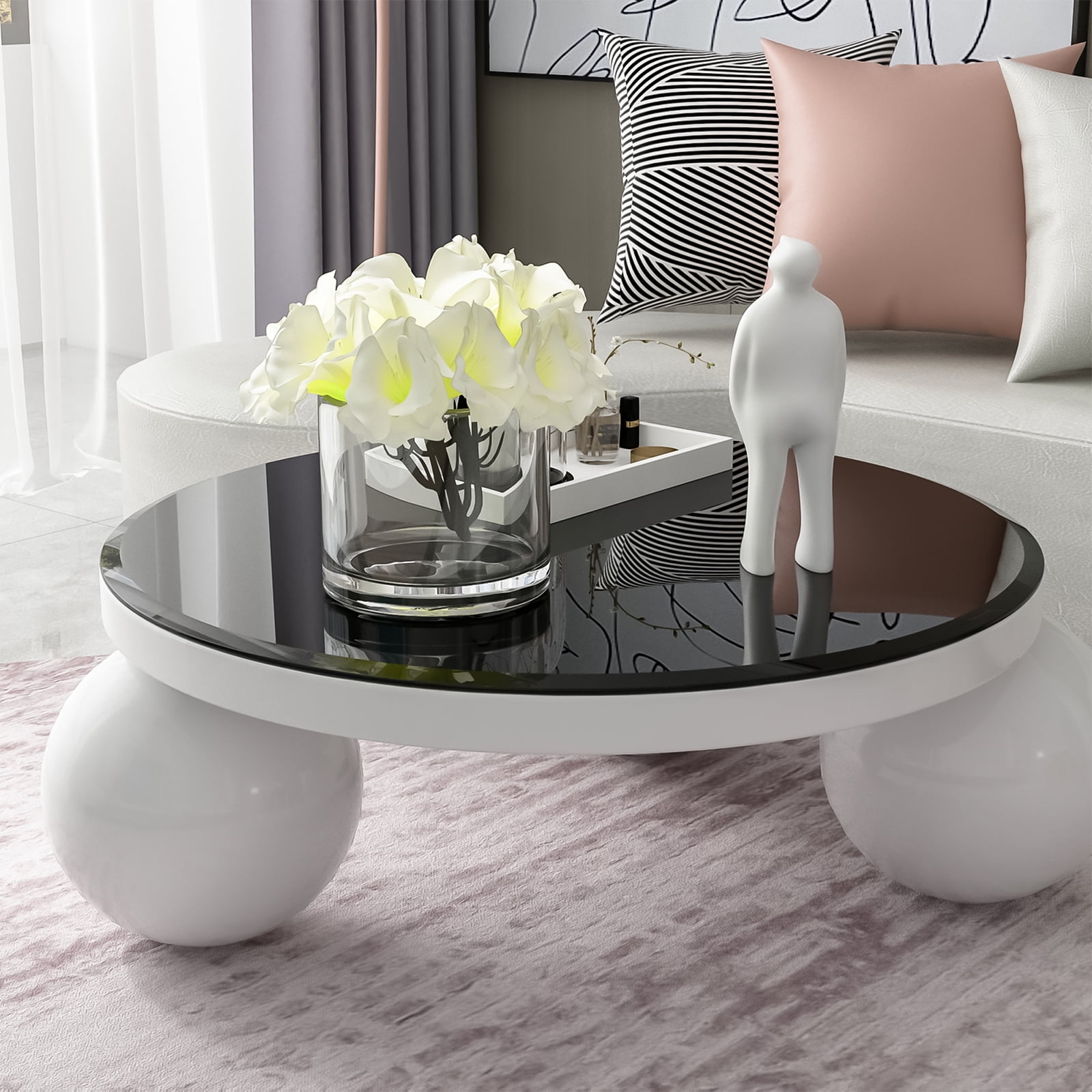 Huisuilinss 31.9" Round Black Tempered Glass Table Top, 1/2" Thick ...