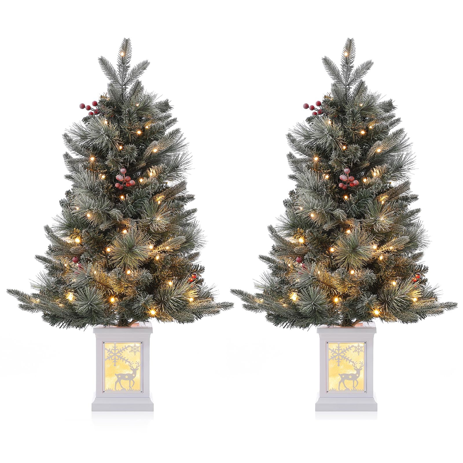 Huisuilinss 3Ft Pre-Lit Snow Flocked Christmas Tree Mini Artificial ...