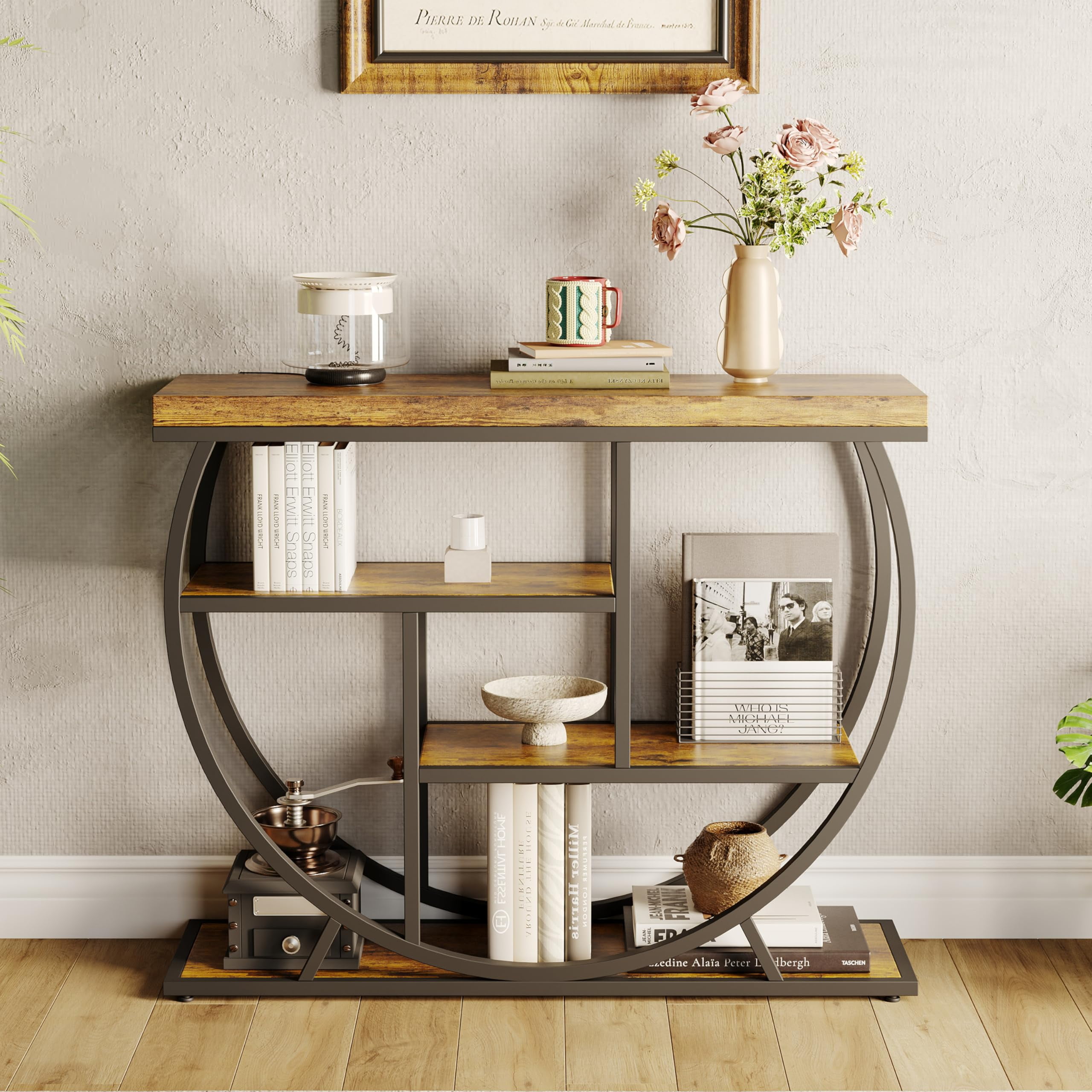 Huisuilinss 4-Tier Entryway Table With Storage,Industrial Console Table ...