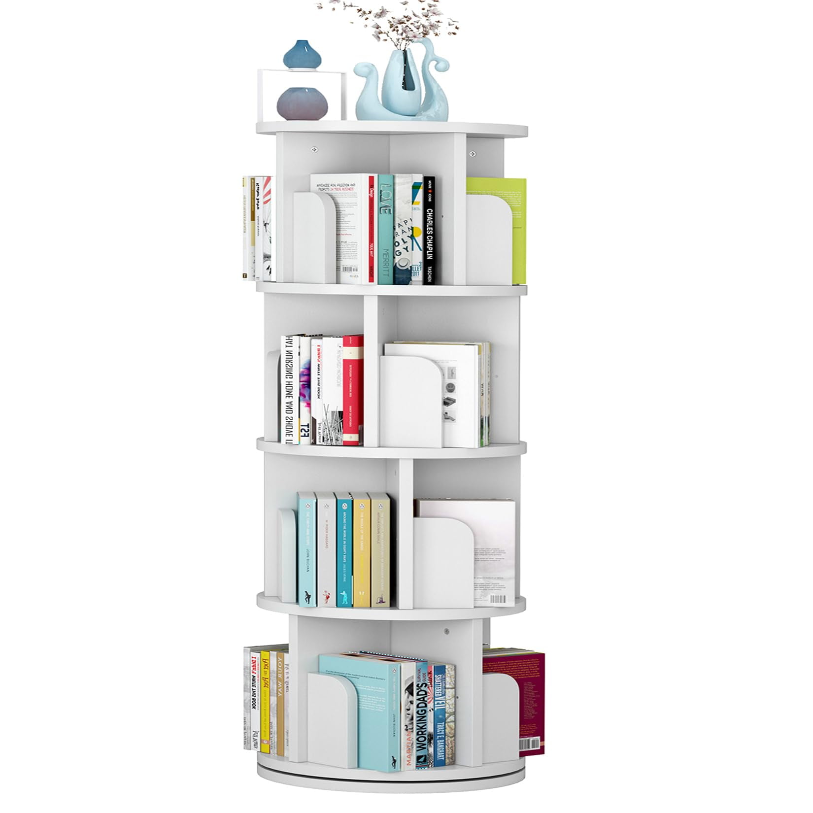 Huisuilinss 4 Tier Rotating Bookshelf Tower,Spinning Bookcase ...