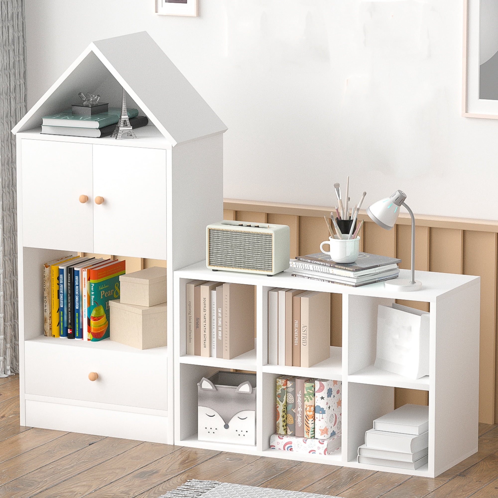 Huisuilinss 48.8 Wooden Small Bookshelf with Reading Nook, Bookcase,Toy ...