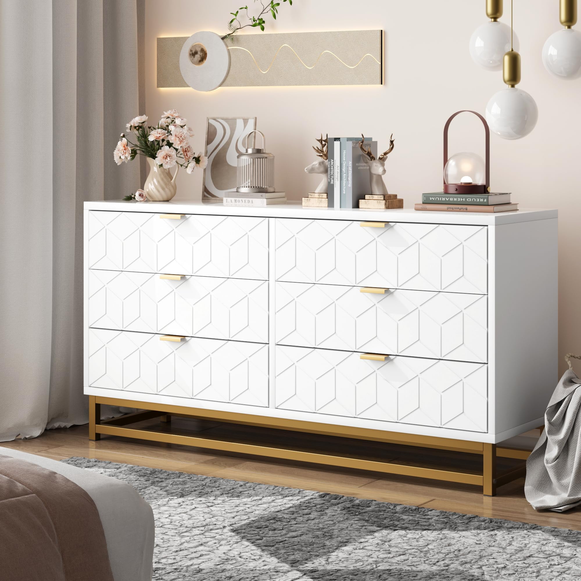 Huisuilinss 6 Drawer Dresser For Bedroom,Wide Chest Of Drawers,Large ...