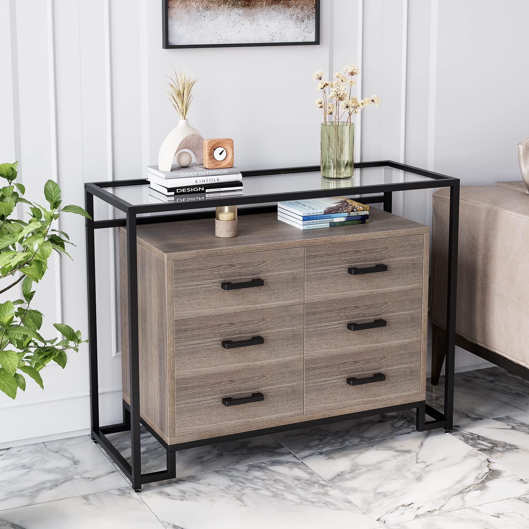 Huisuilinss 6 Drawer Dresser,Wide Chest Of Drawers Organizer Storage ...