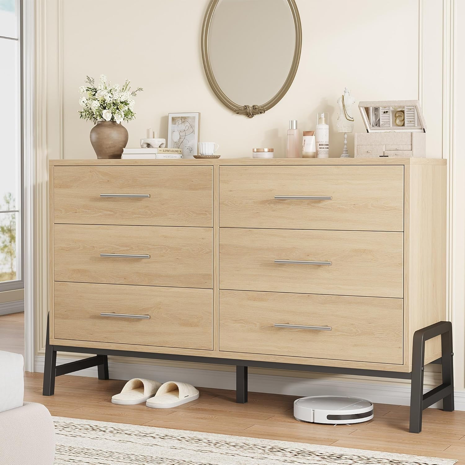 Huisuilinss 6 Drawer Dresser with Wide Storage, 52" Wood Dresser Chest ...